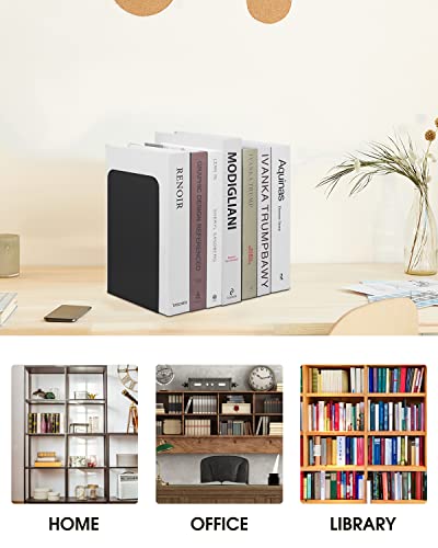 Book Ends, Bookends for Shelves, Home, Office, Heavy Duty Metal Book Stopper for Books, Metal Bookend Supports, Modern Minimalist Style Decorative Bookend, Black(4Pair/8Pcs)