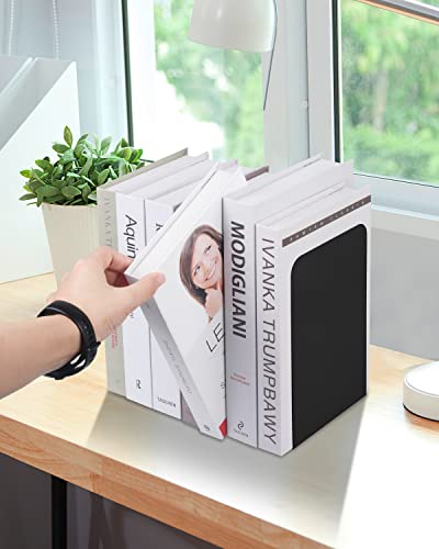 Book Ends, Bookends for Shelves, Home, Office, Heavy Duty Metal Book Stopper for Books, Metal Bookend Supports, Modern Minimalist Style Decorative Bookend, Black(4Pair/8Pcs)