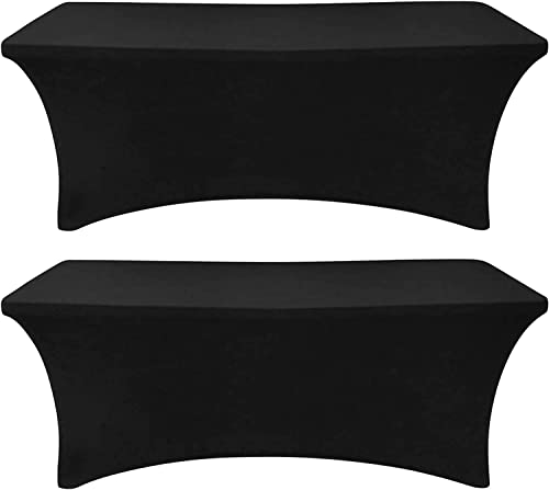 Leoa's Lux 2 Pcs Black Spandex Table Covers 6ft Fitted Tablecloth Stretch for Standard Folding Tables - Elastic Rectangular Wrinkle Resistant Massage Table Clothes for 6 Foot Rectangle Tables