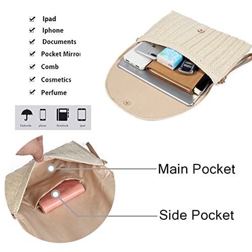 YYIHER Straw Clutch Bags for Women, Straw Shoulder Bag Summer Purse Woven Beach Bags Envelope Bag for Ladies White