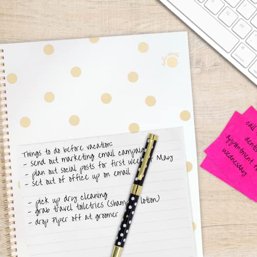 Kate Spade New York Large College Ruled Notebook, 11" x 9.5" Spiral Notebook with 160 Pages, Gold Dot with Script