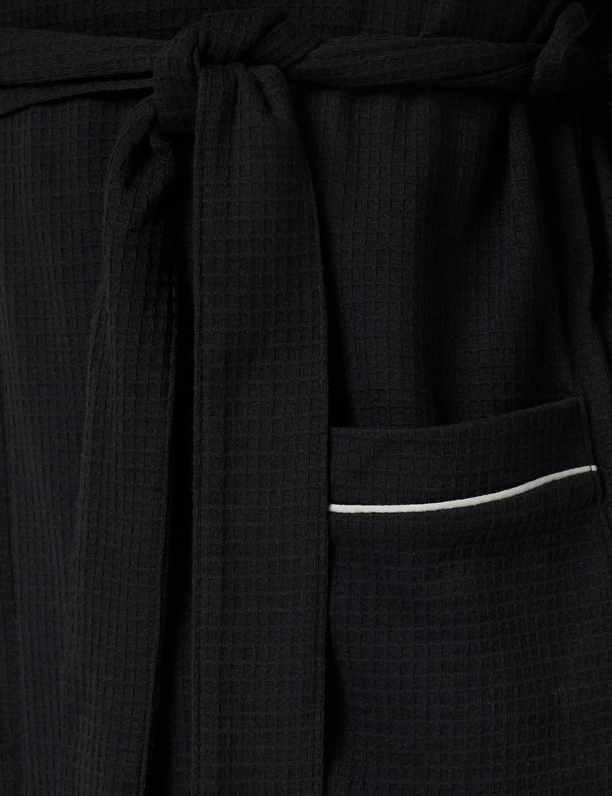 Amazon Essentials Men's Lightweight Waffle Robe (Available in Big & Tall), Black, Medium-Large