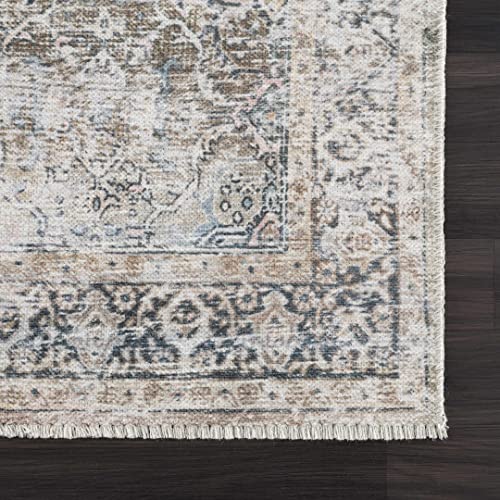 Hauteloom Holi Collection Shiraz - Machine Washable Oriental Persian Living Room Kitchen Bedroom Dining Room Area Rug - Neutral Vintage Distressed Boho Style - Beige, Red, Olive Green - 9'2"x12'