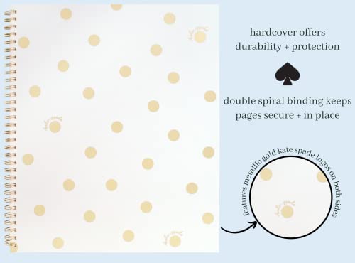 Kate Spade New York Large College Ruled Notebook, 11" x 9.5" Spiral Notebook with 160 Pages, Gold Dot with Script