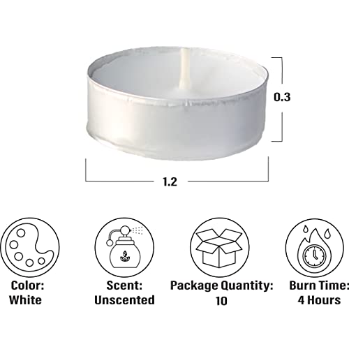 CandleNScent Colored Tea Light Candles | Unscented | White | Made in USA (Pack of 10)
