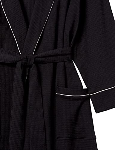Amazon Essentials Men's Lightweight Waffle Robe (Available in Big & Tall), Black, Medium-Large