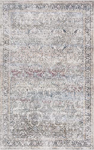 Hauteloom Holi Collection Shiraz - Machine Washable Oriental Persian Living Room Kitchen Bedroom Dining Room Area Rug - Neutral Vintage Distressed Boho Style - Beige, Red, Olive Green - 9'2"x12'