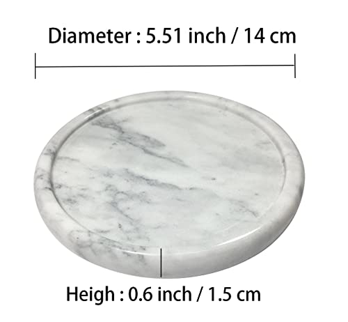 Natural Marble Tray, Circular Marble Stone Decorative Tray for Counter，Jewelry, Vanity,White Round Small Tray, 5-1/2" Diameter, (White)