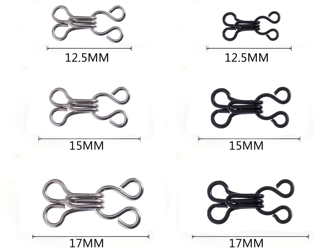 Willrain 60 Pairs Sewing Hooks and Eyes Closure for Bra Clothing Trousers Skirt DIY Craft,3 Sizes (Silver Black)
