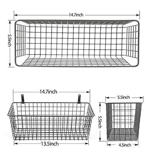 4 Set [Extra Large] Hanging Wall Basket for Storage, Wall Mount Sturdy Steel Wire Baskets, Metal Hang Cabinet Bin Wall Shelves, Rustic Farmhouse Decor, Kitchen Bathroom Organizer, Industrial Gray