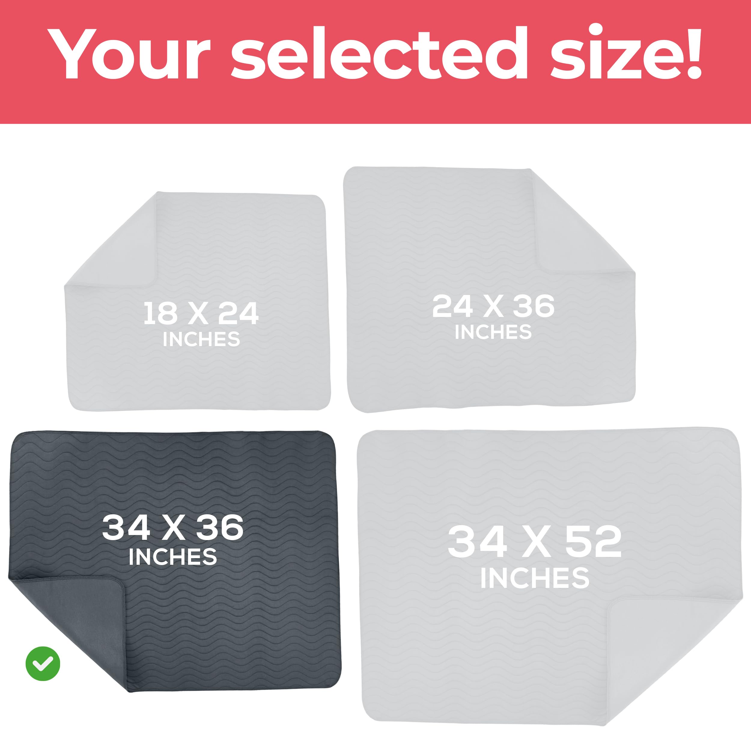 Utopia Bedding Washable Underpads 34" x 36" (Pack of 4), Waterproof Reusable Heavy Absorbency Incontinence Bed Pads for Adults, Kids, Elderly and Pets, Bedwetting Pads for Sofa and Couch (Grey)