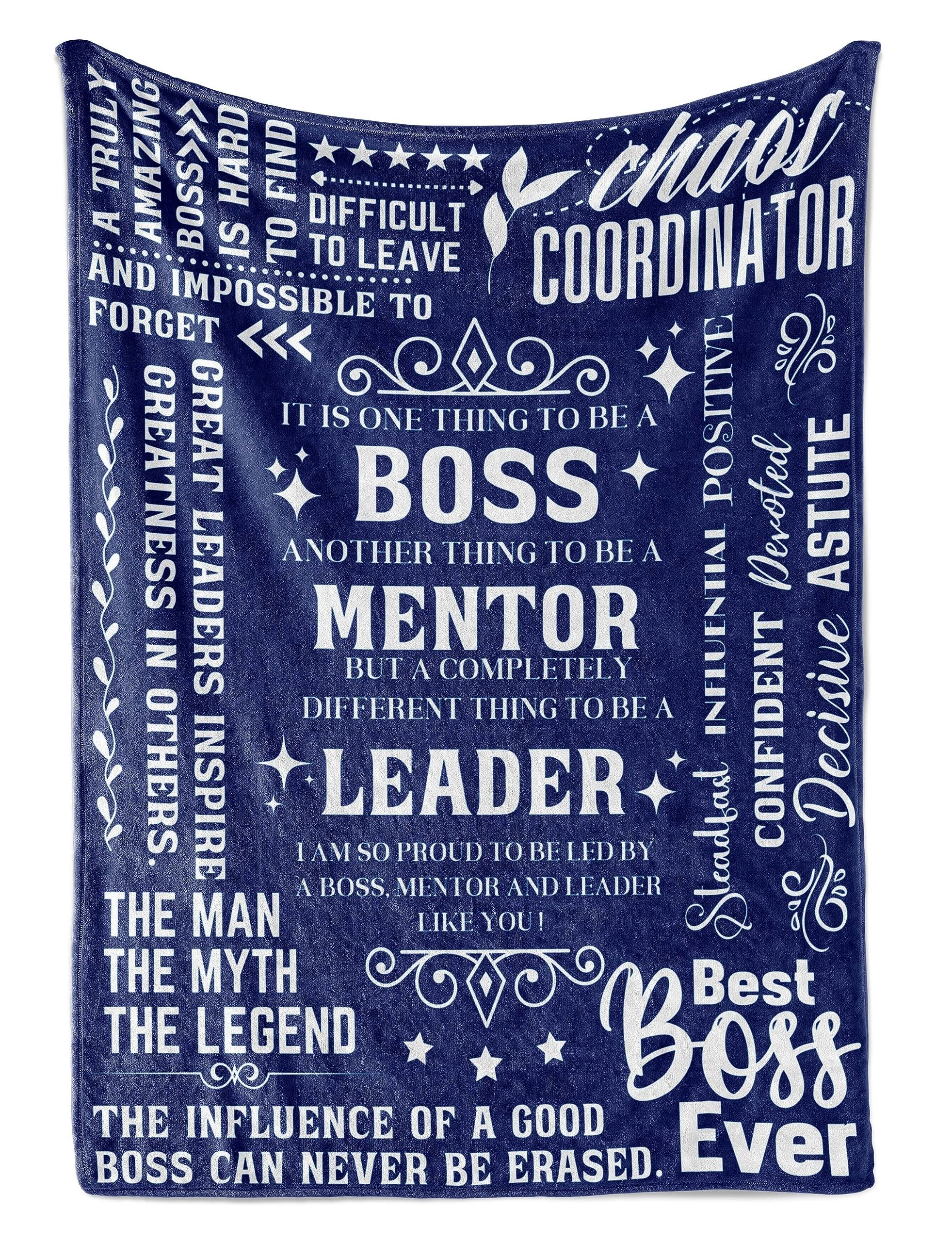 Boss Gifts from Employees, Bosses Day Gifts for Men, Bed Flannel Plush Throw Blankets (50"x 65") Christmas Office Gift Idea on Boss Day, Birthday, Appreciation, Retirement, Mentor Leader-Blue