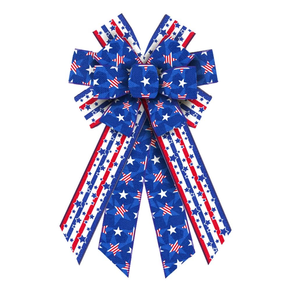 Hying Large Memorial Day Bows for Wreath, Patriotic Wreath Bows American Stars Bows Red Blue Stripe Burlap Bows 4th of July Tree Topper Bows for Front Door Christmas Memorial Day Decorations