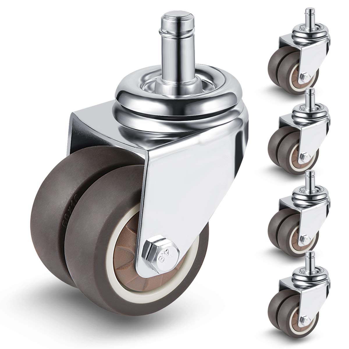 W B D WEIBIDA Office Chair Wheels Replacement, 2 Inch Dual Rubber Chair Caster Wheels, Smooth & Quite Casters for Hardwood Floor and Carpet, Universal Size Stem, Heavy Duty Load Up to 750 lbs,Set of 5