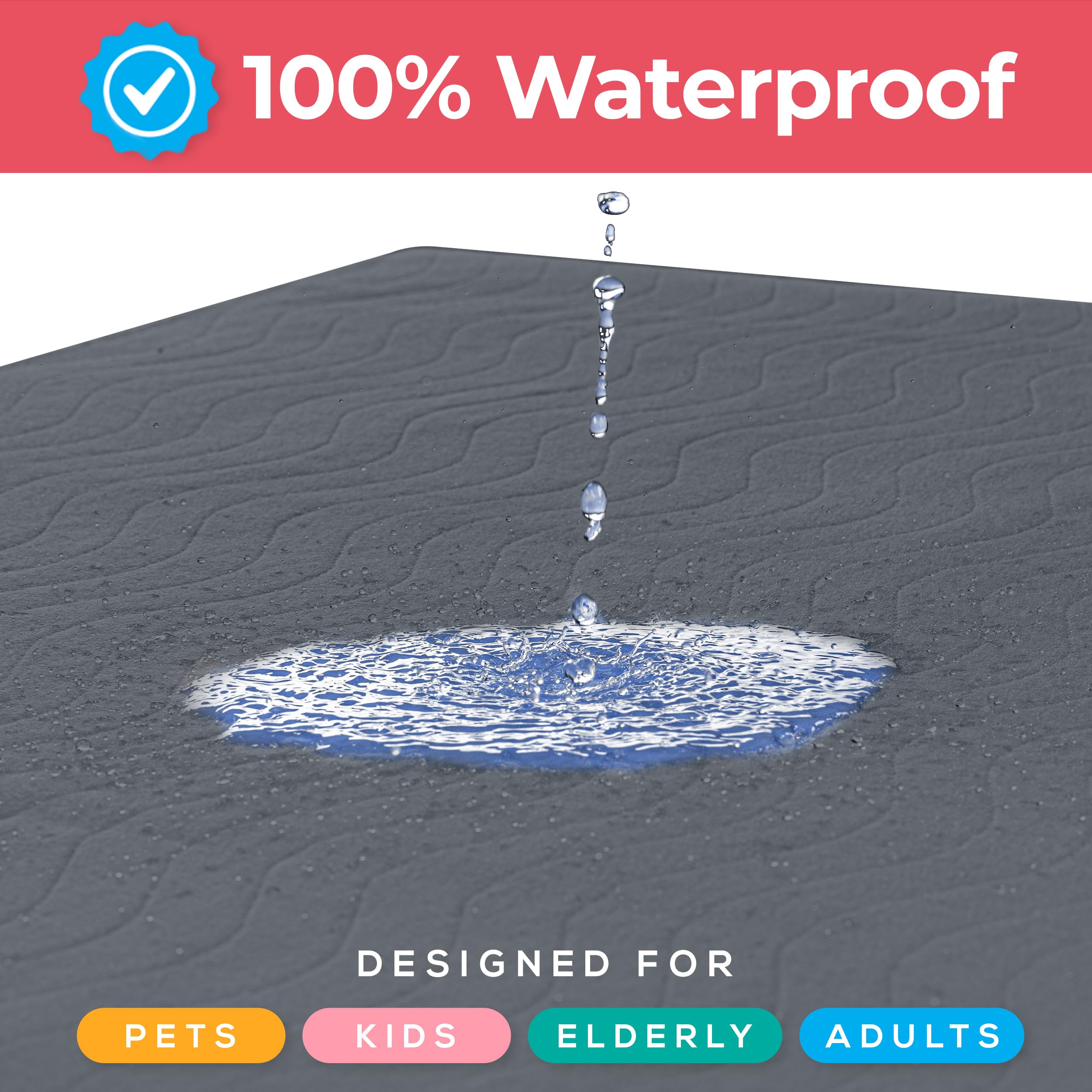 Utopia Bedding Washable Underpads 34" x 36" (Pack of 4), Waterproof Reusable Heavy Absorbency Incontinence Bed Pads for Adults, Kids, Elderly and Pets, Bedwetting Pads for Sofa and Couch (Grey)