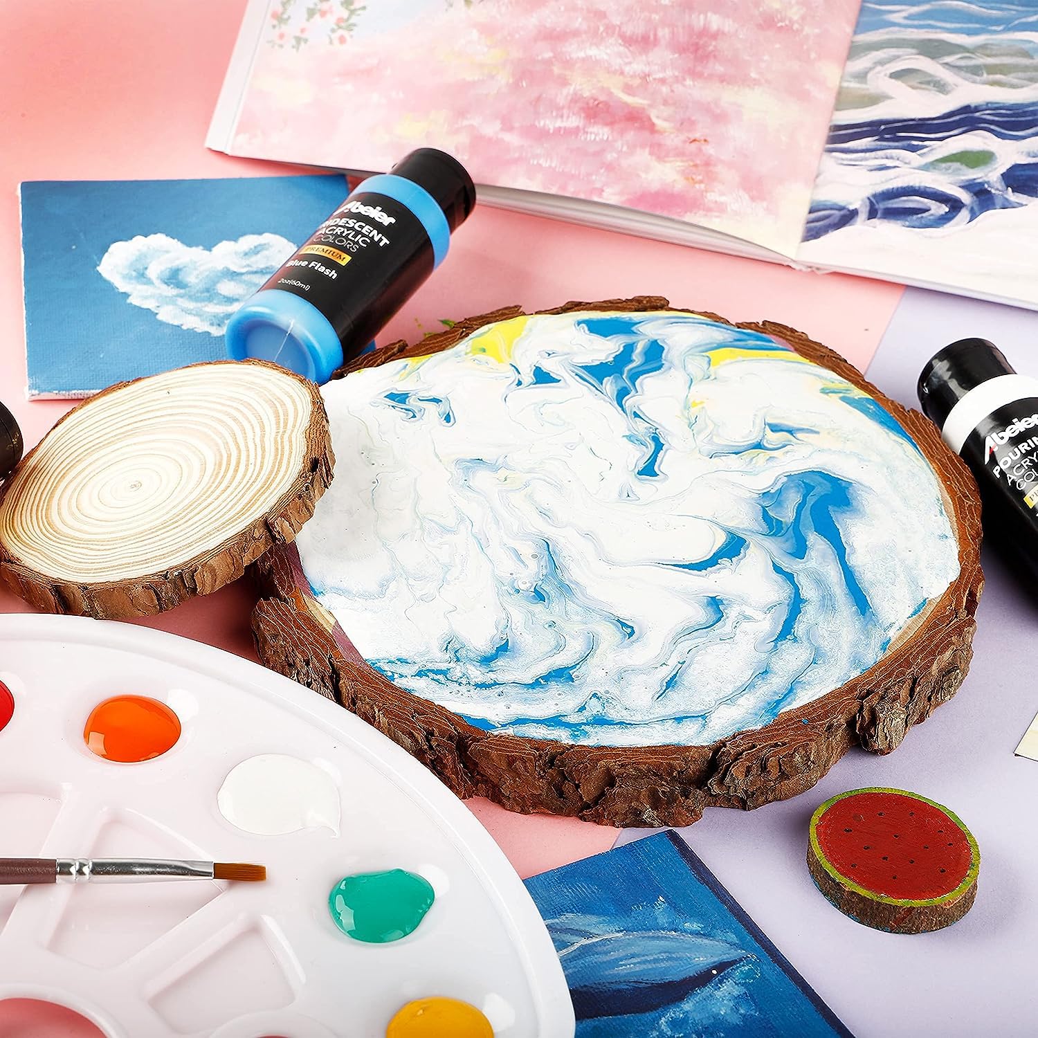 ABEIER Iridescent Acrylic Paint, Set of 18 Chameleon Colors, 2 oz/60ml Bottles, Color-shifting, Non-Toxic, High Viscosity, Blendable, Paints on Rocks Crafts Canvas Wood, Fabric, Ceramic & Stone