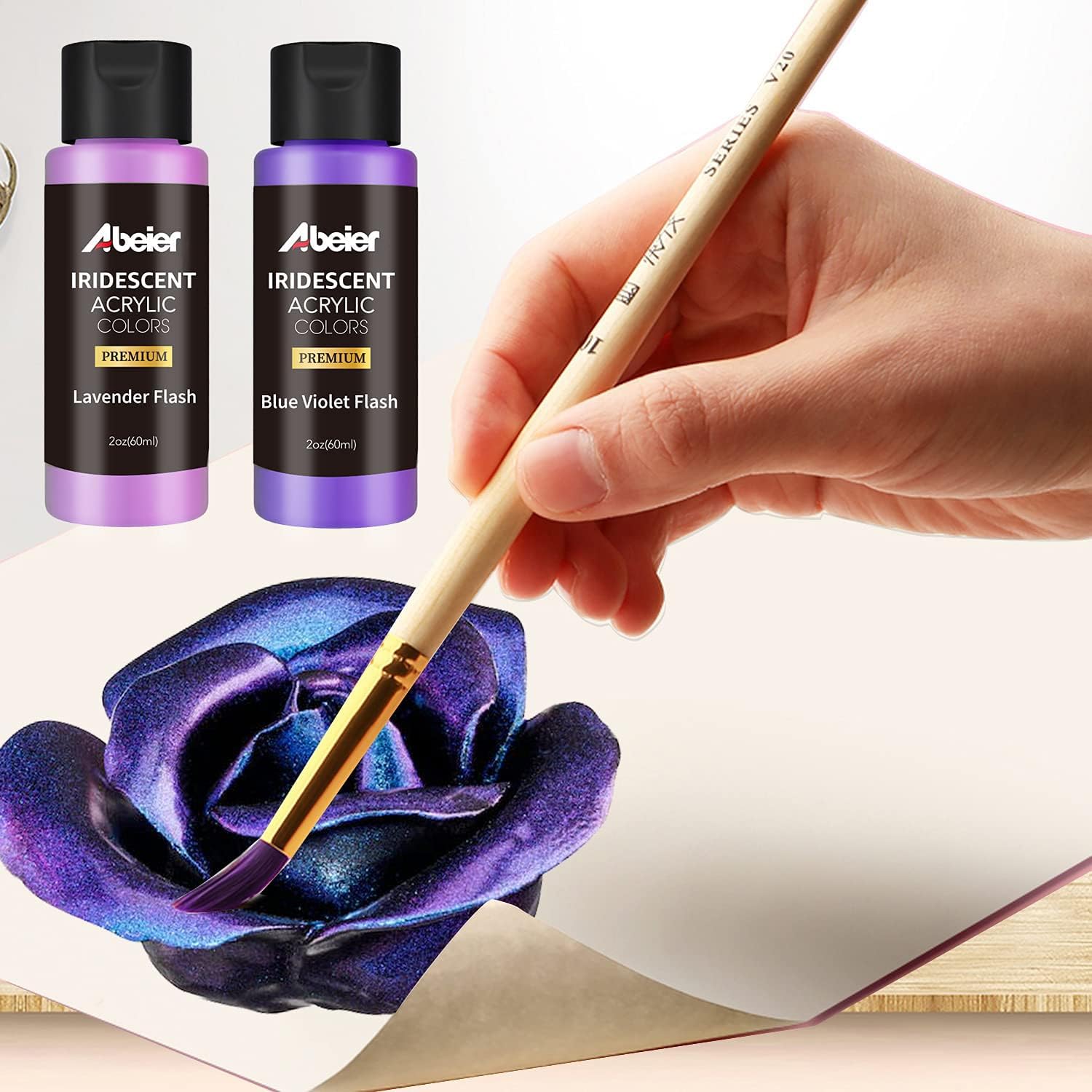 ABEIER Iridescent Acrylic Paint, Set of 18 Chameleon Colors, 2 oz/60ml Bottles, Color-shifting, Non-Toxic, High Viscosity, Blendable, Paints on Rocks Crafts Canvas Wood, Fabric, Ceramic & Stone