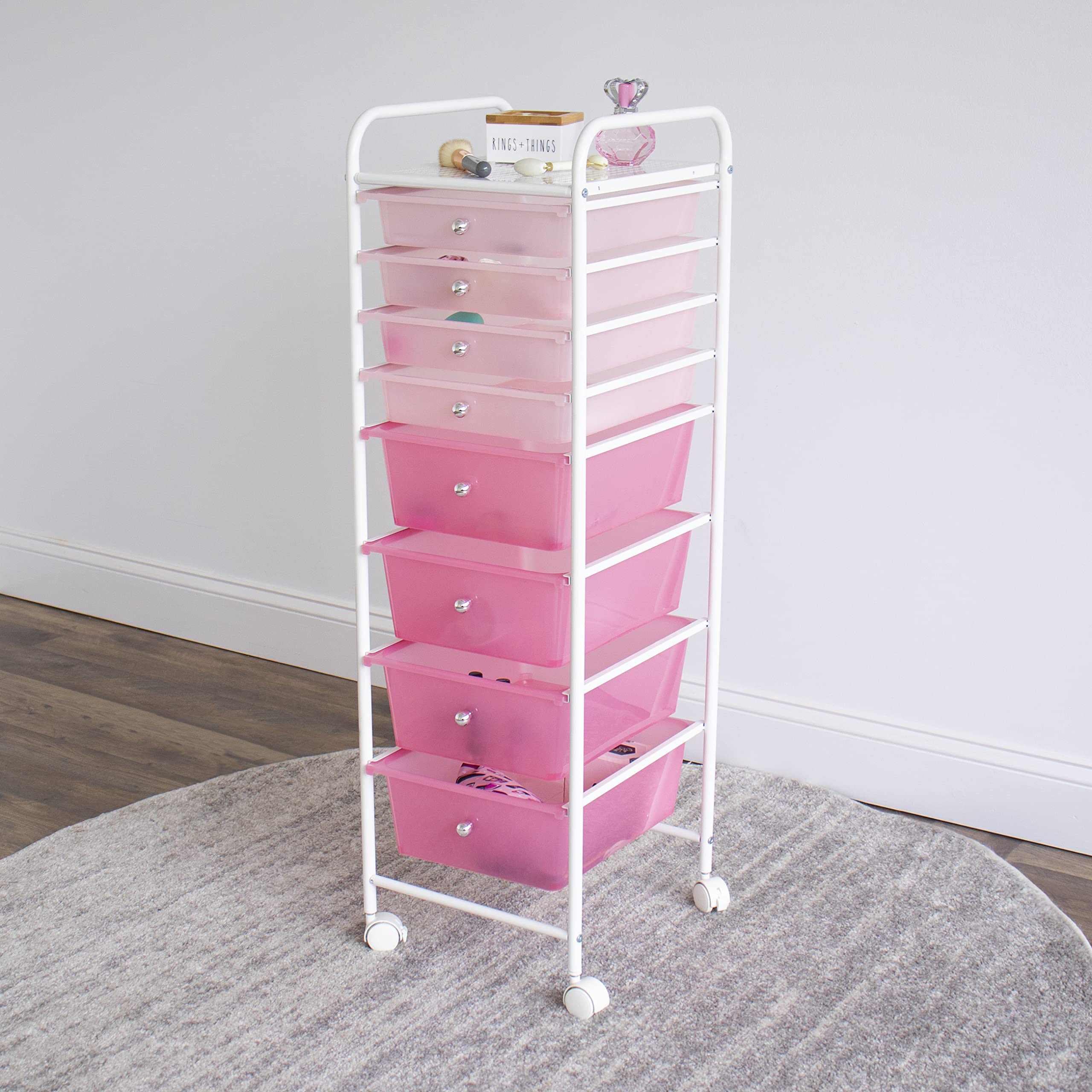 Humble Crew 8 Drawer Rolling Storage Cart with Wheels, Pink