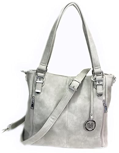 Zzfab Concealed Carry Hobo Bag with Hidden Lock Multi Pockets CCW Tote Bag Grey