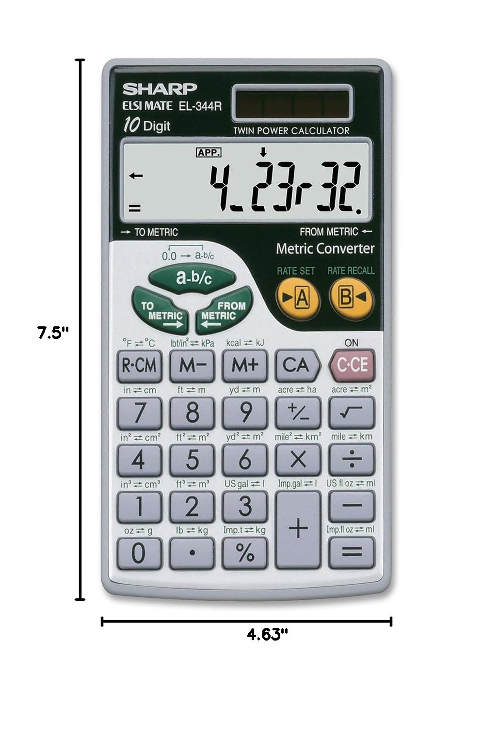 Sharp EL344RB 10-Digit Calculator with Punctuation, Metric Converter, Solar Powered LCD Display, Small Pocket Calculator for Students and Professionals