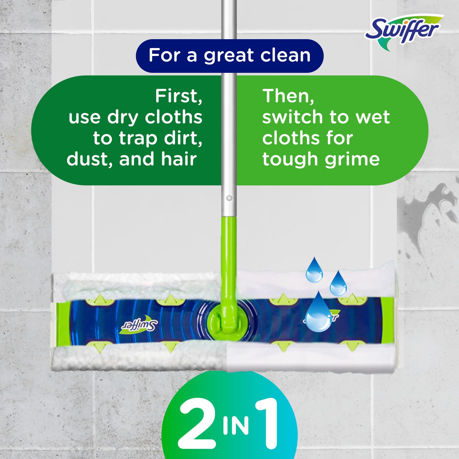 Swiffer Sweeper Dry + Wet XL Sweeping Kit, 1 Sweeper, 8 Dry Cloths, 2 Wet Cloths
