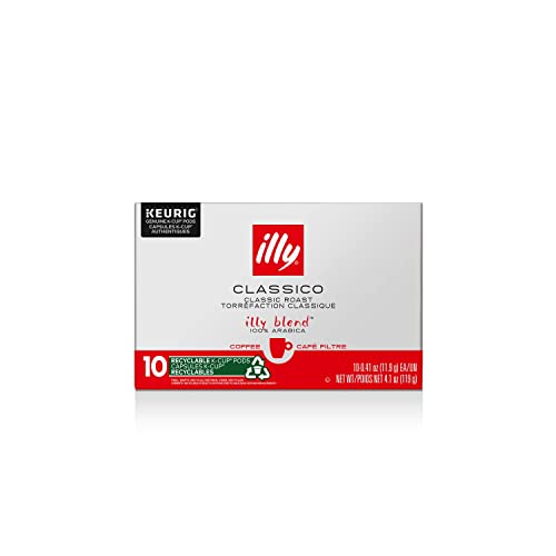 illy Coffee, Smooth and Balanced, Classico Medium Roast Coffee K-Cups, Made with 100% Arabica Coffee, All-Natural, No Preservatives, Coffee Pods for Keurig Coffee Machines,10 K-Cup Pods (Pack of 1)
