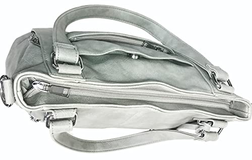 Zzfab Concealed Carry Hobo Bag with Hidden Lock Multi Pockets CCW Tote Bag Grey