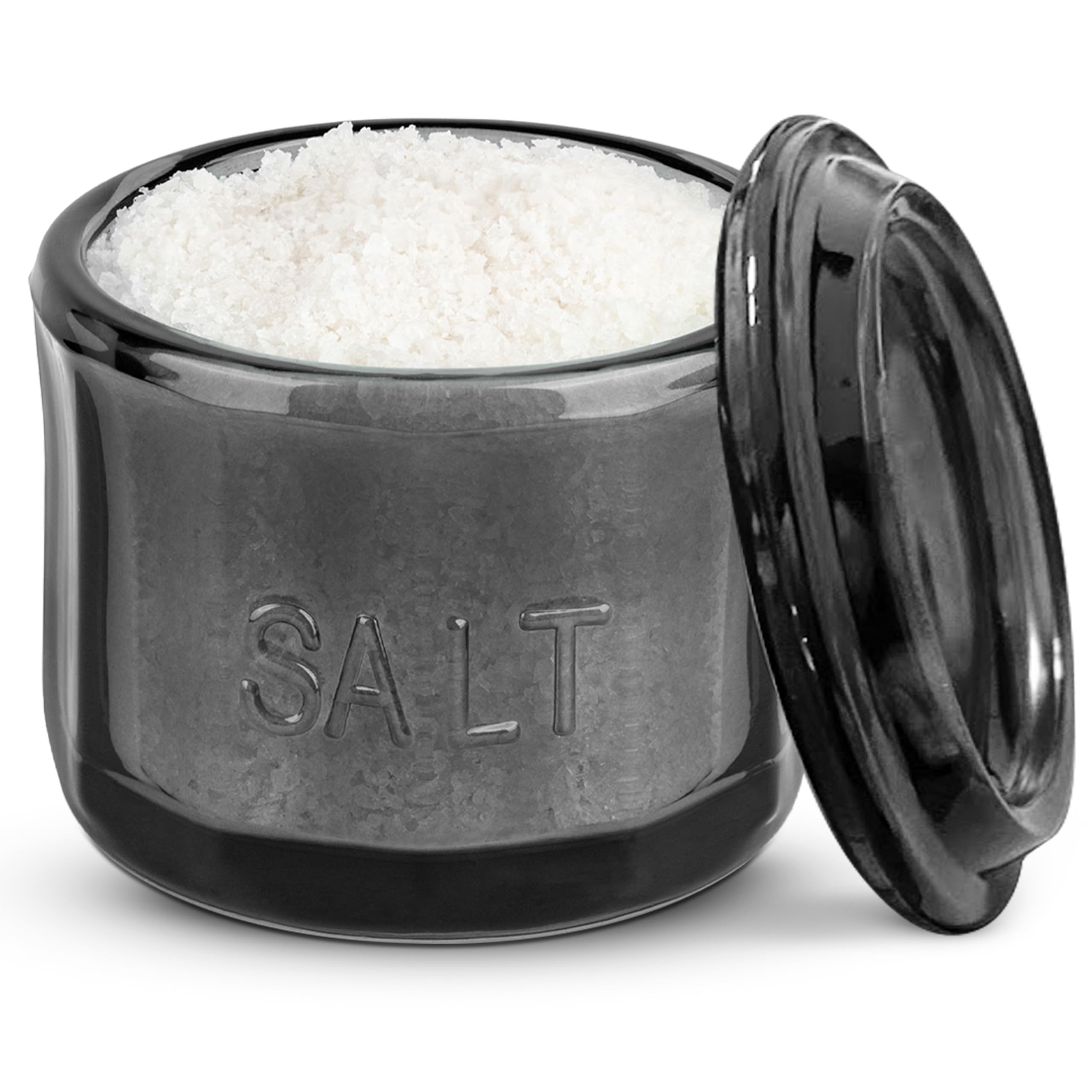 Kook Glass Salt Cellar, with Glass Lid, Embossed Pressed Glass, Clear Storage Container, for Coffee, Sugar, Spices and Candies, Dishwasher Safe, 10 oz