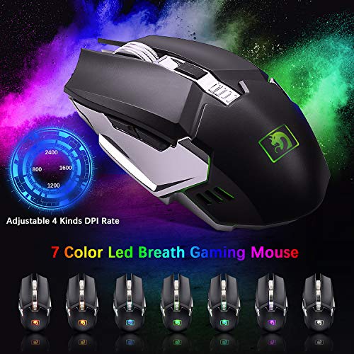 Wireless Gaming Keyboard and Mouse,16 Kinds RGB LED Backlit Rechargeable Keyboard Mouse with 4800mAh Battery Metal Panel,Mechanical Feel and Gaming Mute Mouse for Computer Gamers(Black RGB Backlit)
