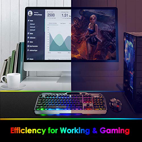 Wireless Gaming Keyboard and Mouse,16 Kinds RGB LED Backlit Rechargeable Keyboard Mouse with 4800mAh Battery Metal Panel,Mechanical Feel and Gaming Mute Mouse for Computer Gamers(Black RGB Backlit)