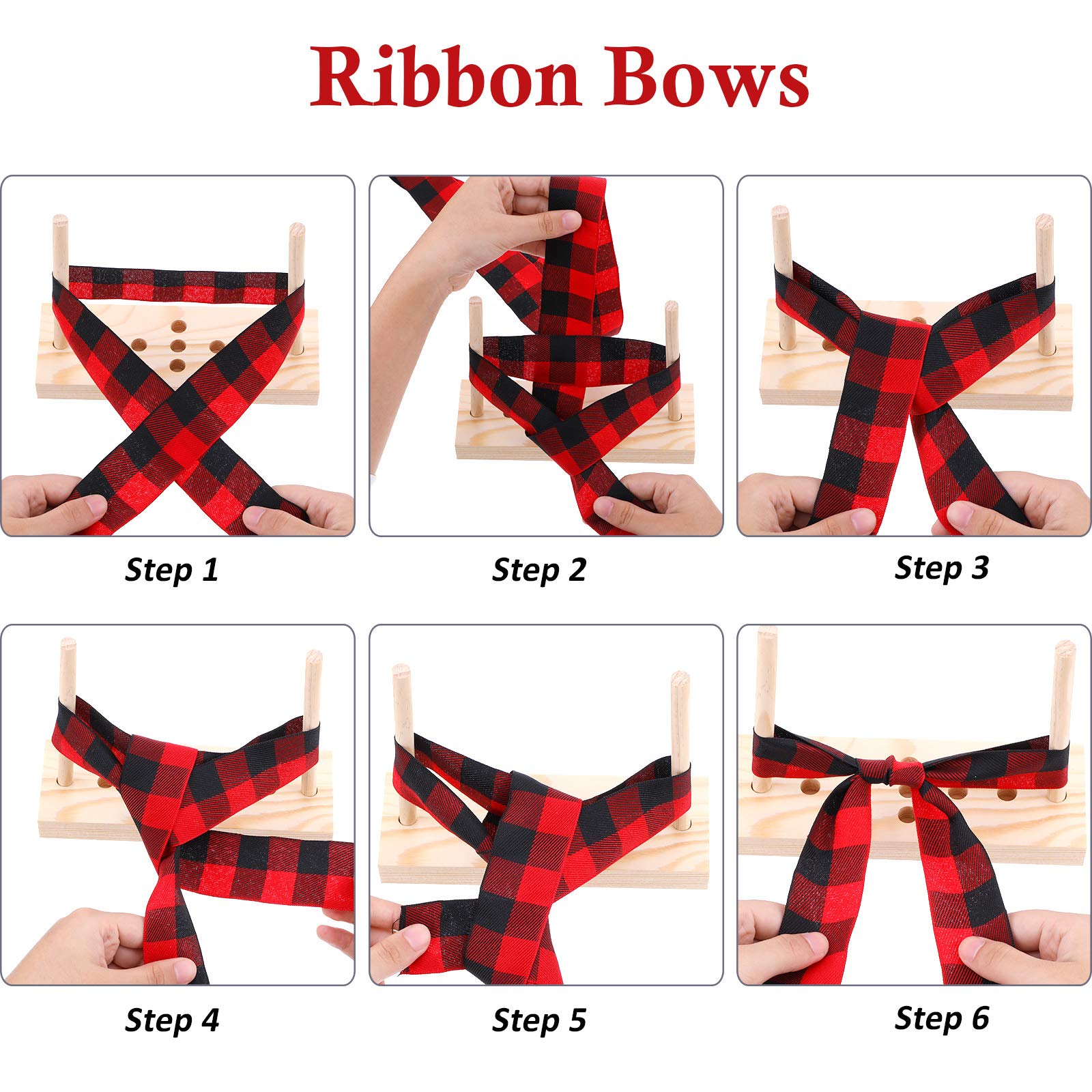 Bow Maker for Ribbon Wreath Wooden Bow Maker Tool with U-Shaped Scissors for Making Bows, Halloween Christmas Party Decorations, Hair Bows, Corsages, Holiday Wreaths, DIY Crafts