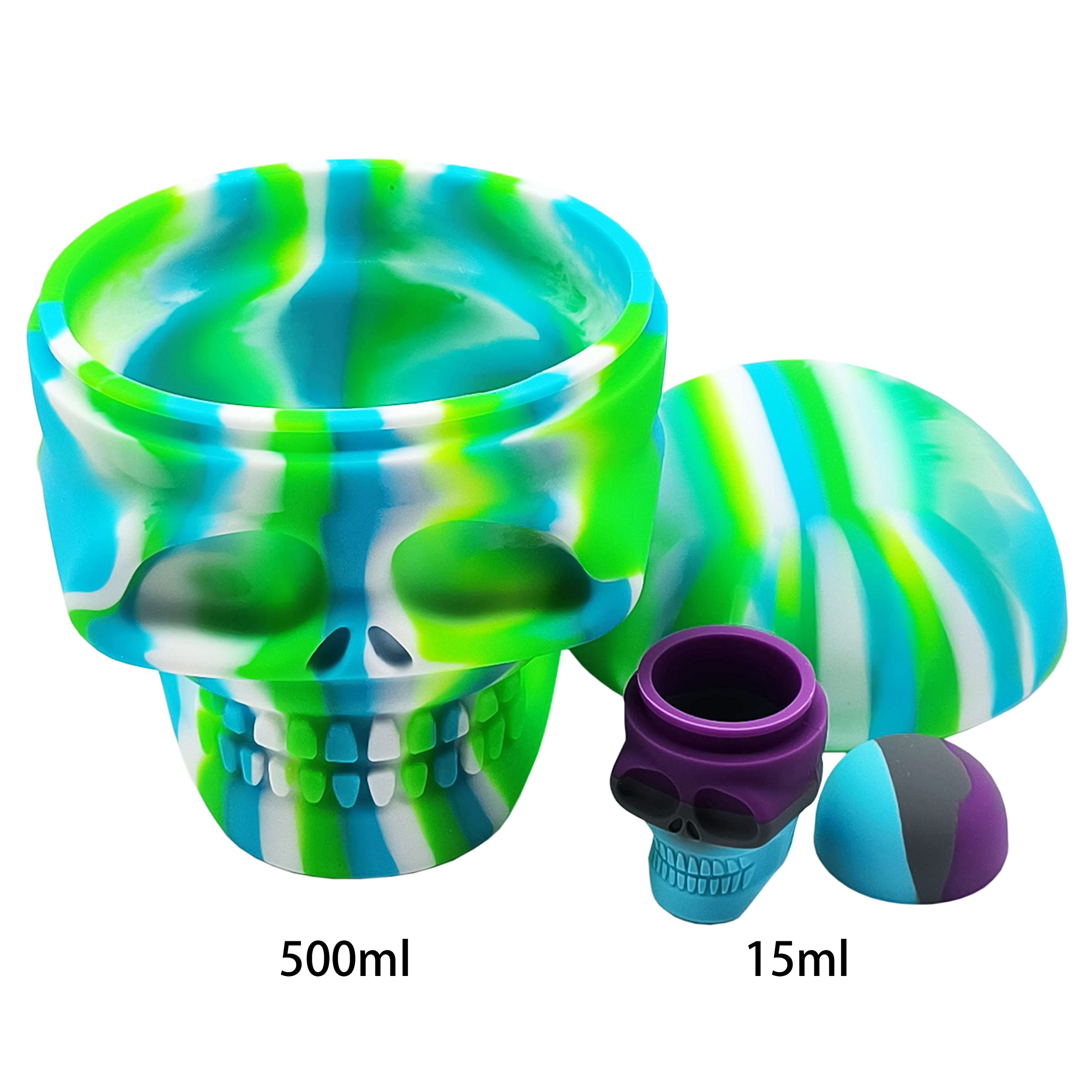 KUVIS 500ml 15ml Skull Silicone Wax Containers Large Non-Stick Oil Jars (C)
