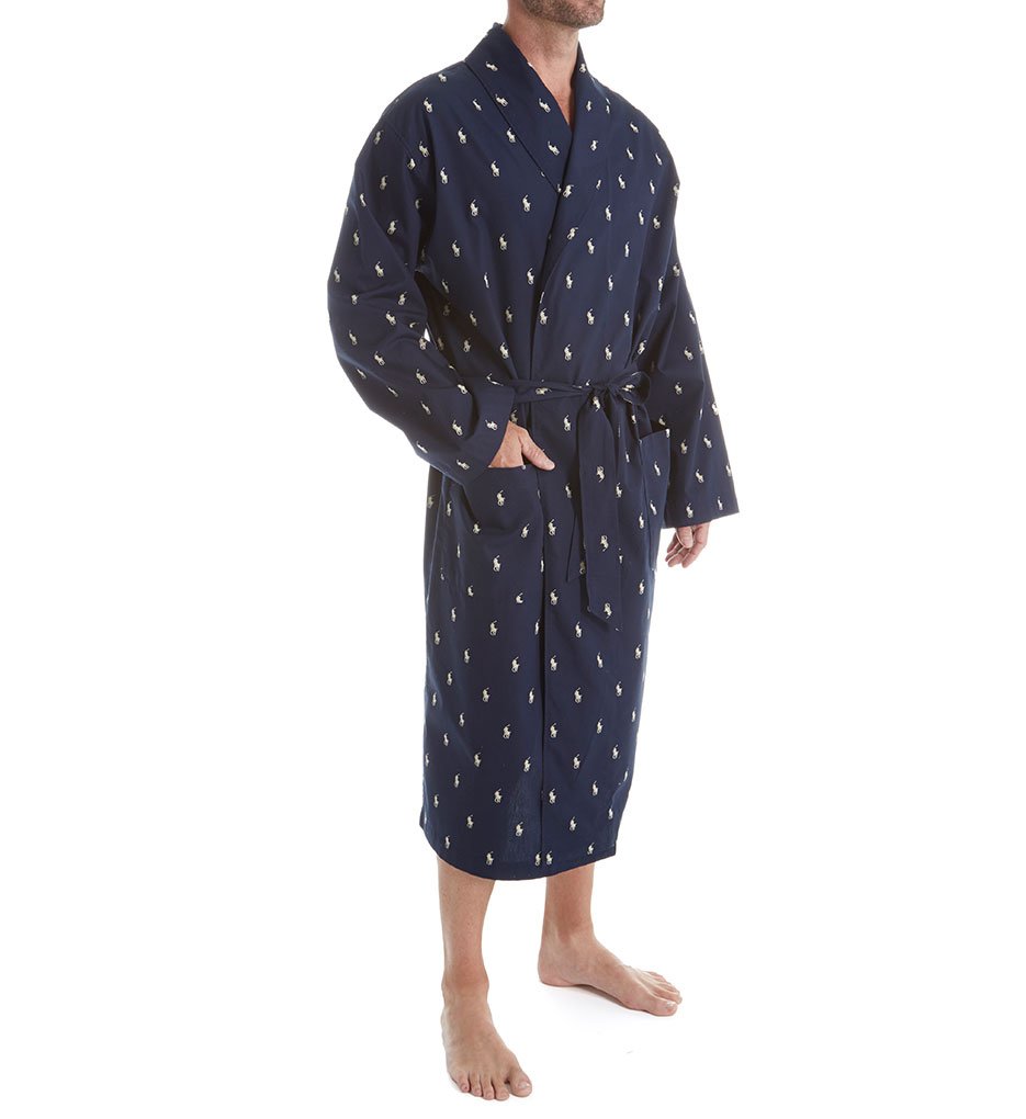 POLO RALPH LAUREN Men's All Over Pony Cotton Robe L009 L/XL Navy/Cream