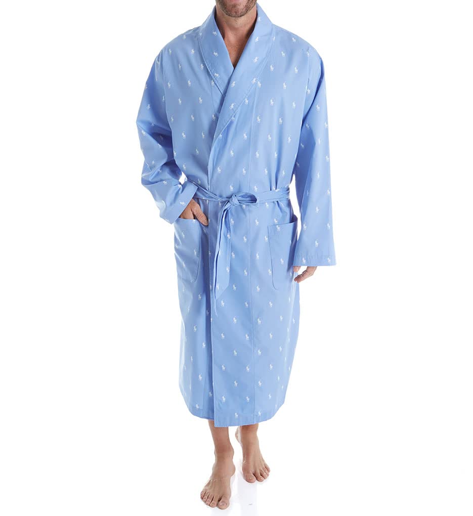 POLO RALPH LAUREN Men's All Over Pony Cotton Robe L009 L/XL Navy/Cream