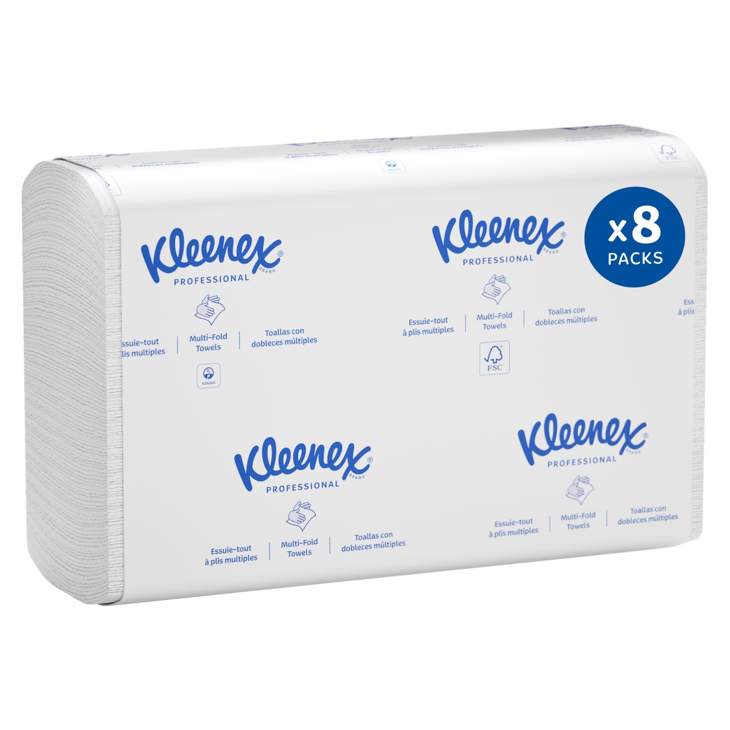 Kleenex Multifold Paper Towels (02046), White, 8 Packs/Convenience Case, 150 Tri Fold Paper Towels/Pack, Pack of 8, Total 1,200 Towels/Case