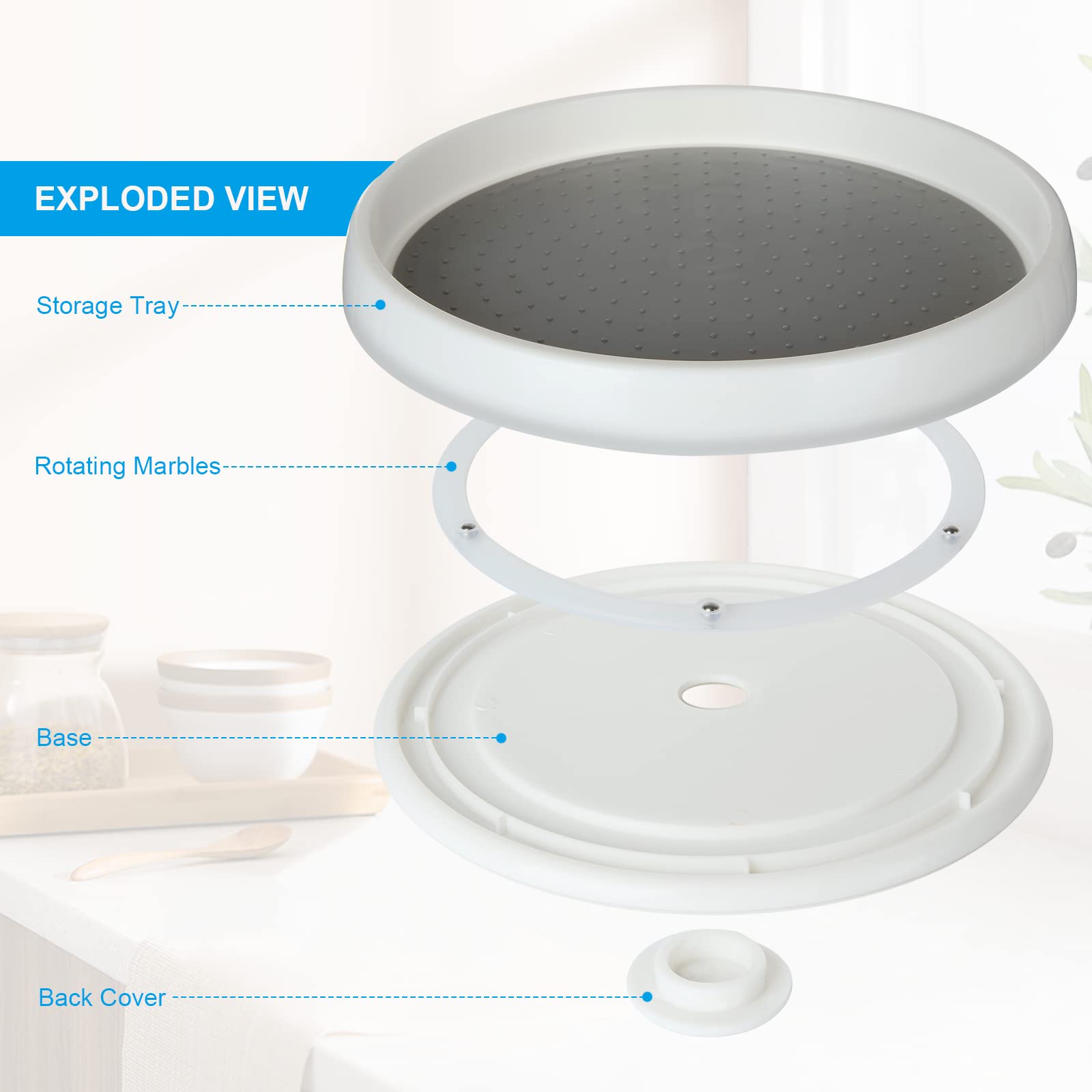 FVIEXE 3PCS Non-Skid Cabinet Lazy Susan Turntable 10 Inch, 360 Degree Rotating Kitchen Spice Rack Spinning Lazy Susan Turntable Organizer, Pantry Countertop Vanity Bathroom Display Stand White / Gray