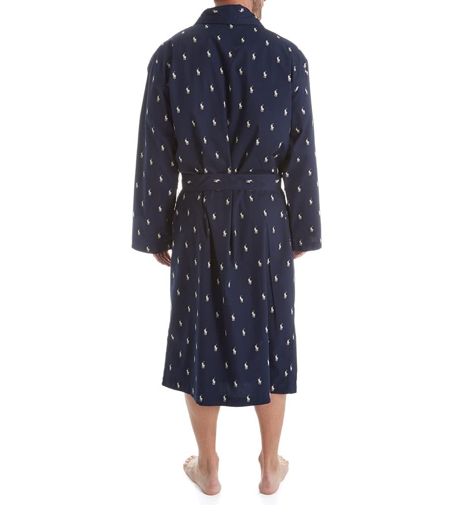 POLO RALPH LAUREN Men's All Over Pony Cotton Robe L009 L/XL Navy/Cream