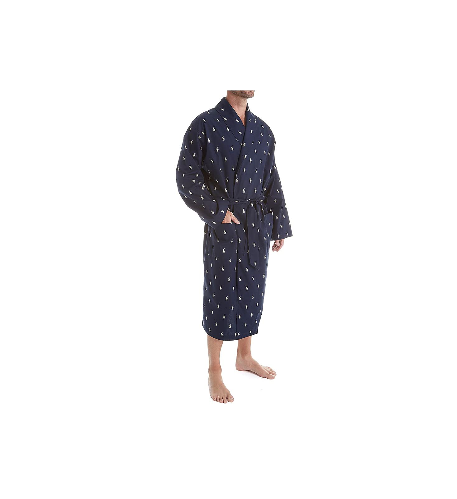 POLO RALPH LAUREN Men's All Over Pony Cotton Robe L009 L/XL Navy/Cream