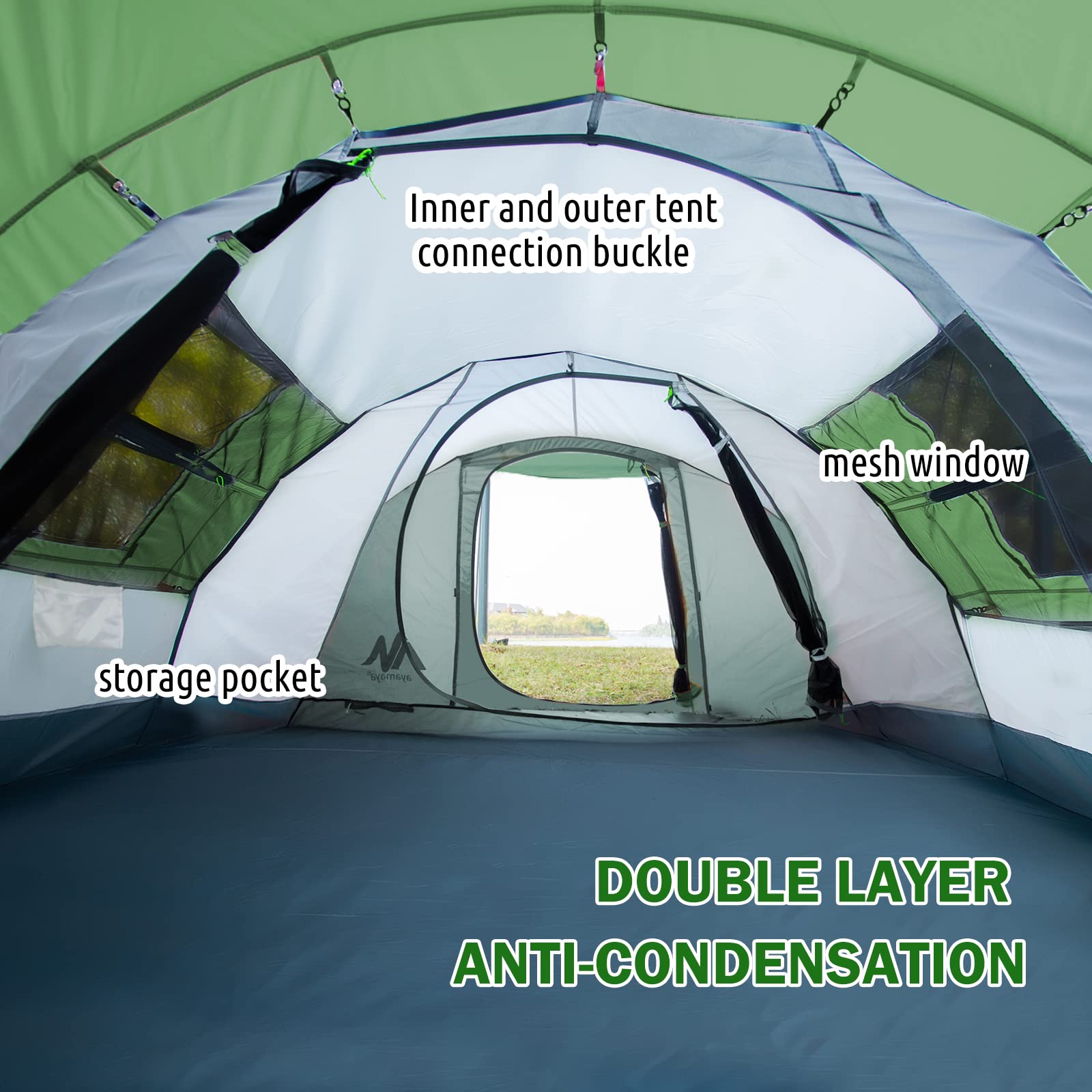 6 Person Pop Up Tents for Camping - AYAMAYA Waterproof Instant Tent Upgraded 2 Doors with Vestibule & Porch, Double Layer Large Size Family Easy Tent Automatic Setup for 4-6 People Camping Hiking