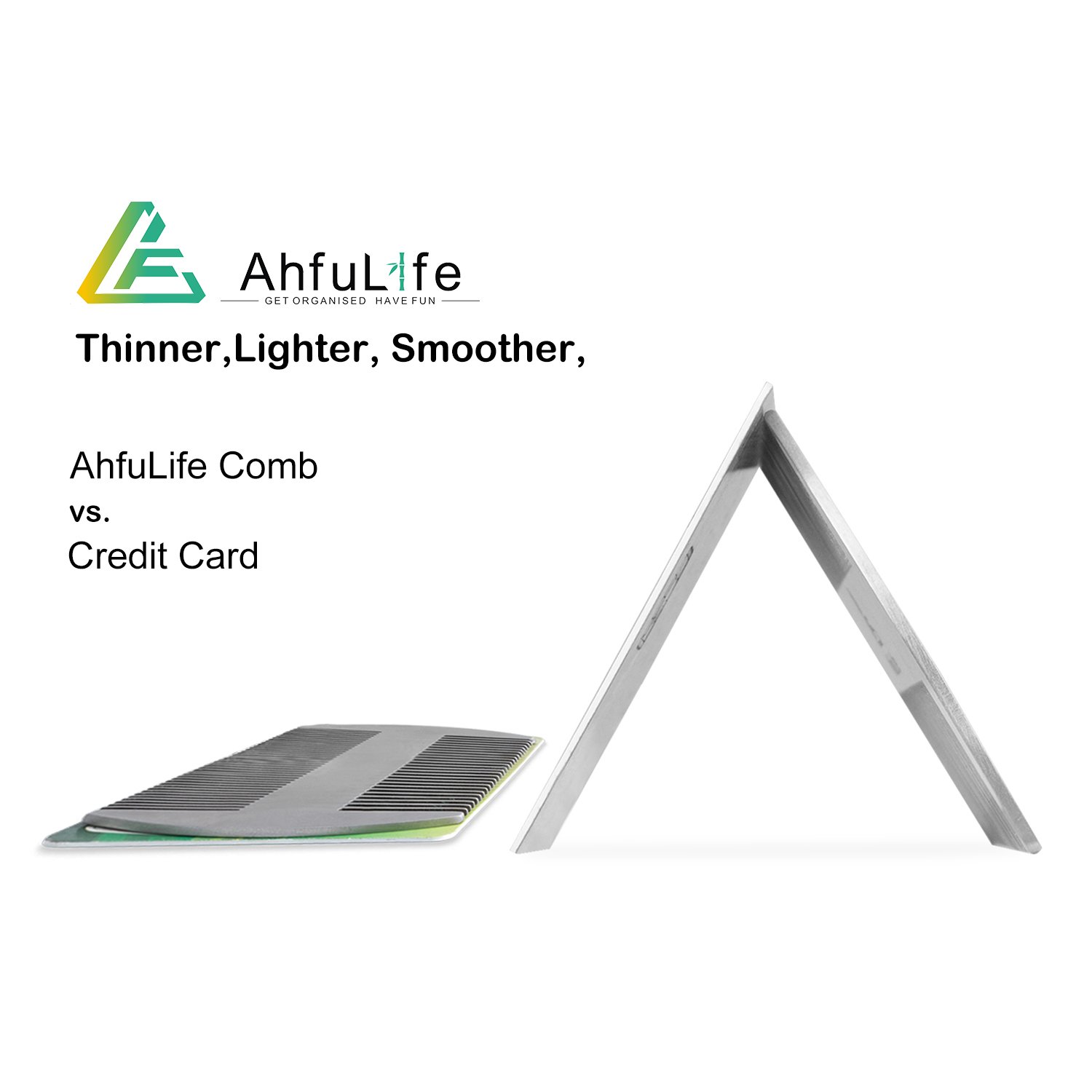 Metal Hair&Beard Comb - AhfuLife® EDC Credit Card Size Comb Perfect for Wallet and Pocket - Anti-Static Dual Action Beard Comb - Presented in Gift Box (Stainless Steel Comb)