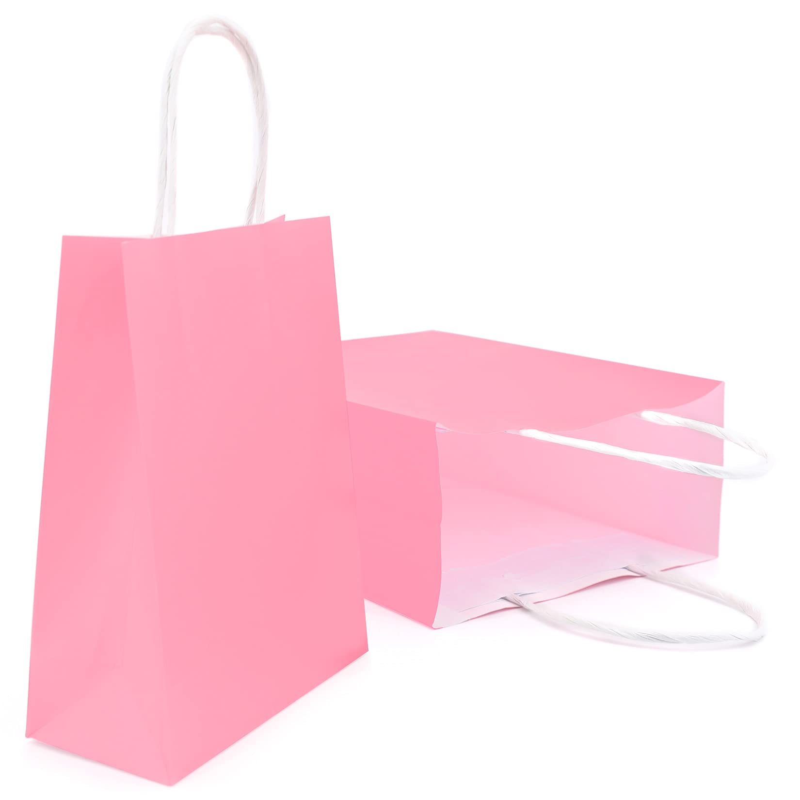 YADIAN 12 Pieces Kraft Paper Party Favor Gift Bags with Handle, Pink Gift Bags Small Size for Halloween, Christmas, Birthday, Wedding and Party Celebrations