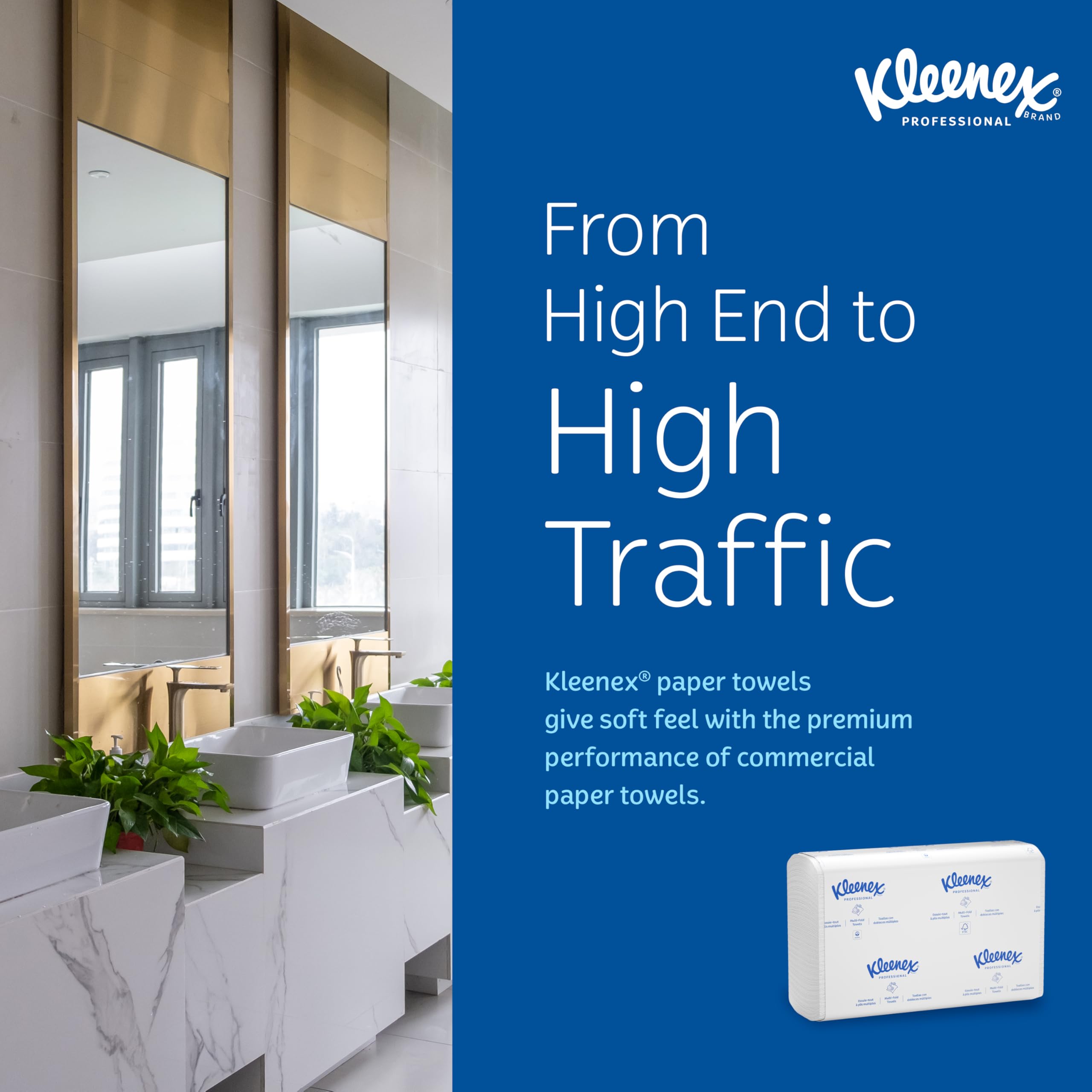 Kleenex Multifold Paper Towels (02046), White, 8 Packs/Convenience Case, 150 Tri Fold Paper Towels/Pack, Pack of 8, Total 1,200 Towels/Case