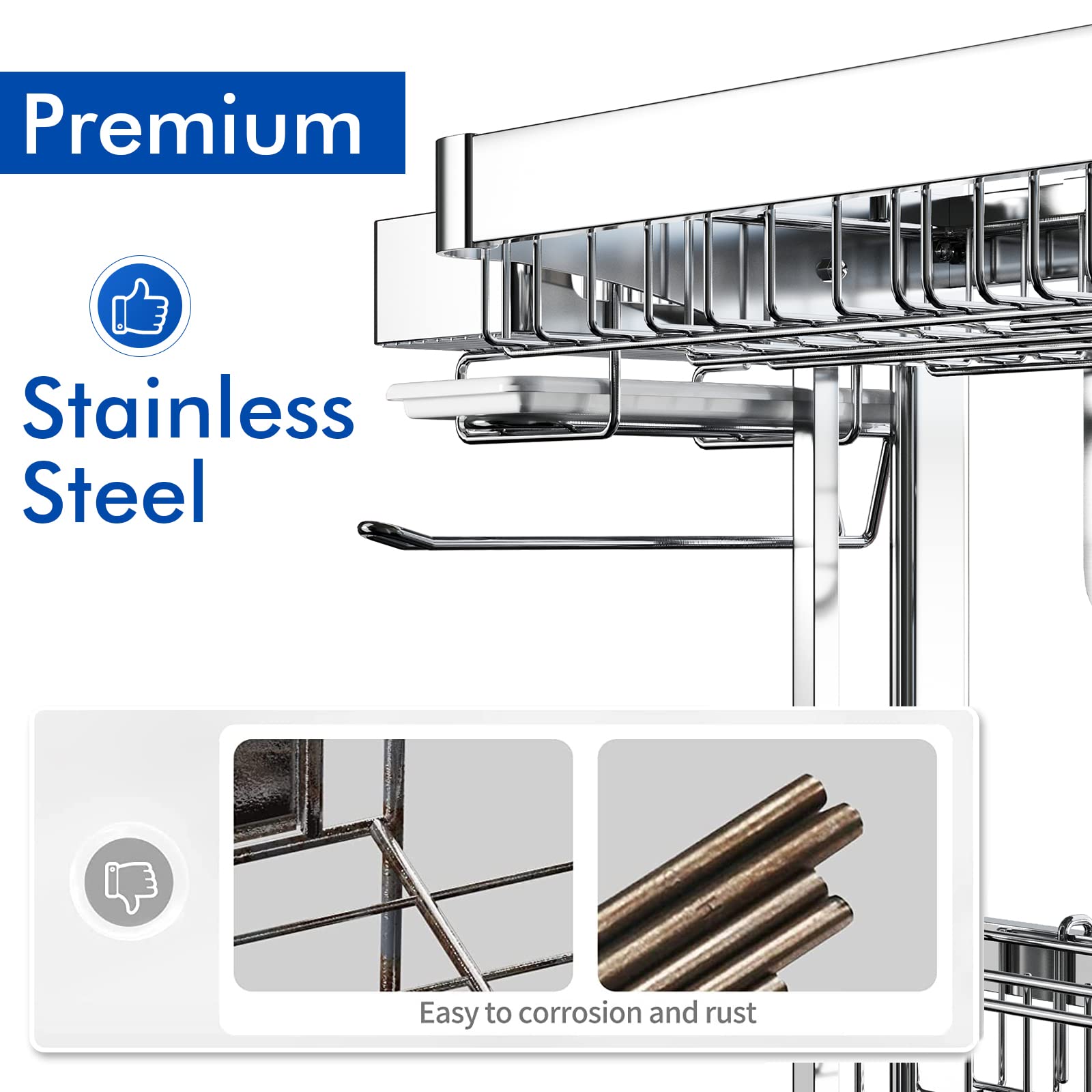 LIVOD Over The Sink Dish Drying Rack, 2 Tier Over Sink Dish Drying Rack Width Adjustable(25.6-37.6in), Durable Stainless Steel Dish Rack Over Sink Organizer, Space Saving Kitchen Sink Drying Rack