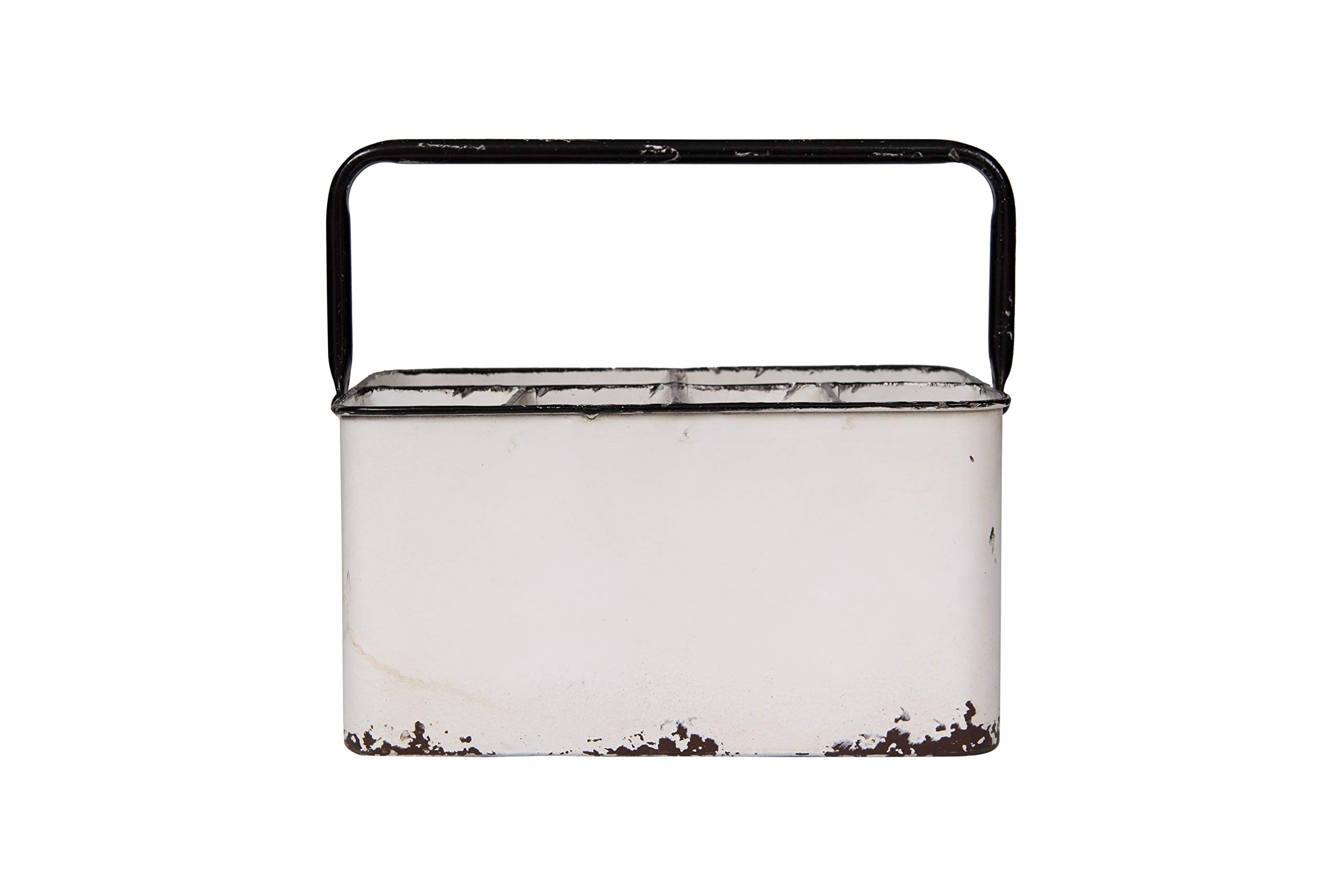 Creative Co-Op Farmhouse Metal Storage Caddy with 6 Compartments and Handle, Distressed White and Black