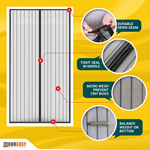 DOOREASY Magnetic Screen Wide Range Sizes Screen Door, Full Frame Loop Sewn Polyester Mesh, Add-on Magnets and Weight Bars(Fits Doors up to 30"x79")