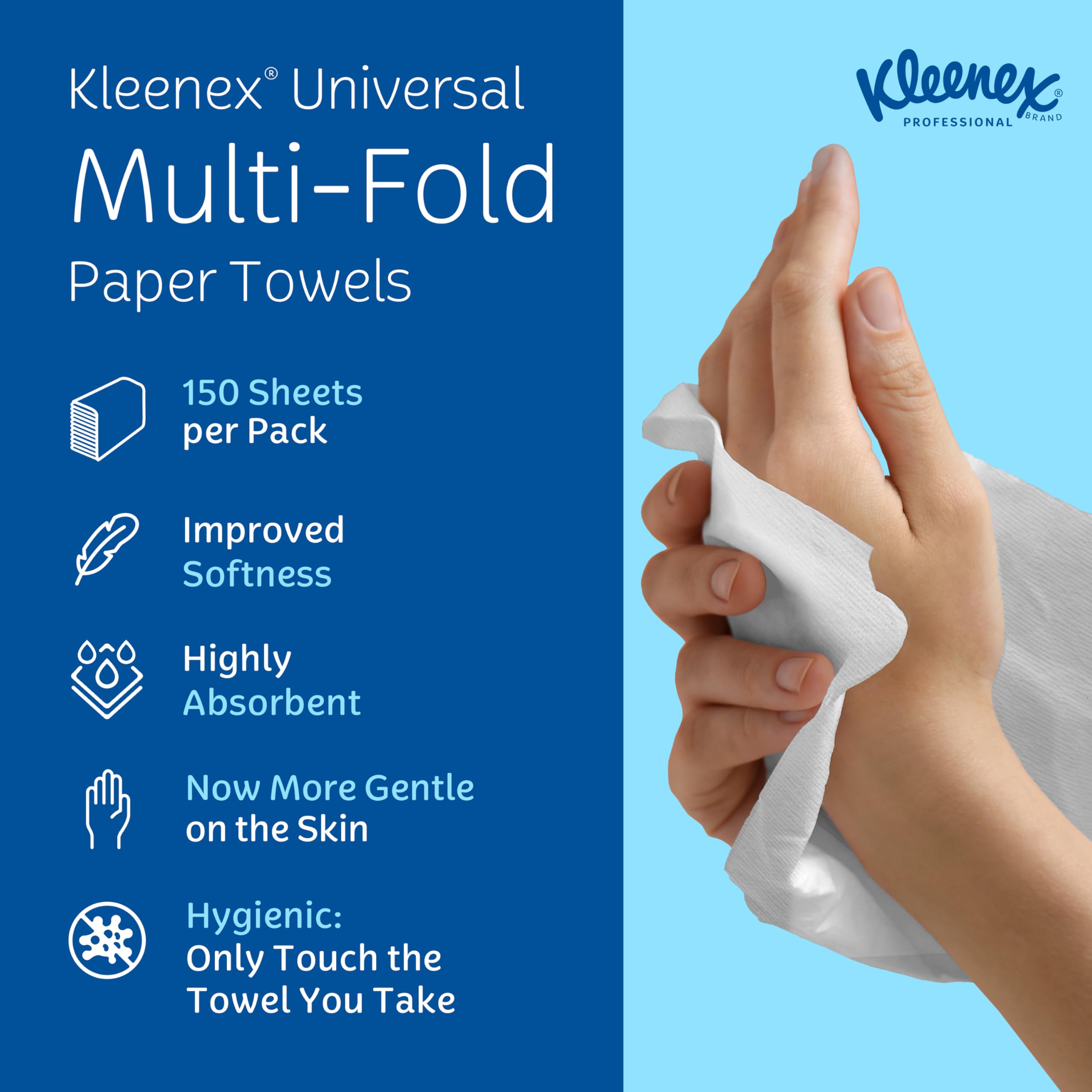 Kleenex Multifold Paper Towels (02046), White, 8 Packs/Convenience Case, 150 Tri Fold Paper Towels/Pack, Pack of 8, Total 1,200 Towels/Case
