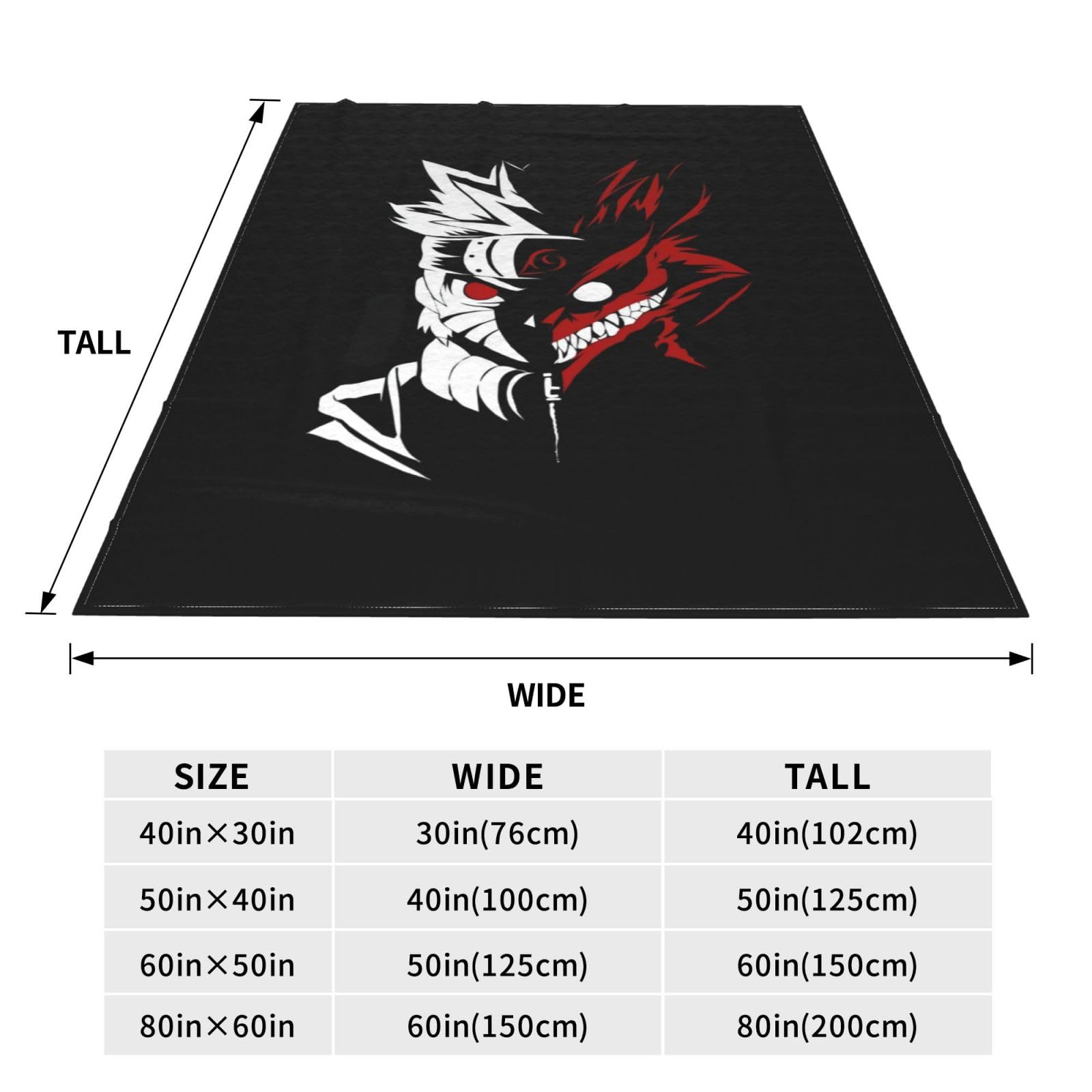 Cool Blanket for Men & Boys,Black Japanese Anime Blanket, Ultra-Soft Cozy Flannel Fleece Throw Blankets,Smooth Warm Fuzzy Plush Character Blankets for Sofa Bed Car,60 * 50in