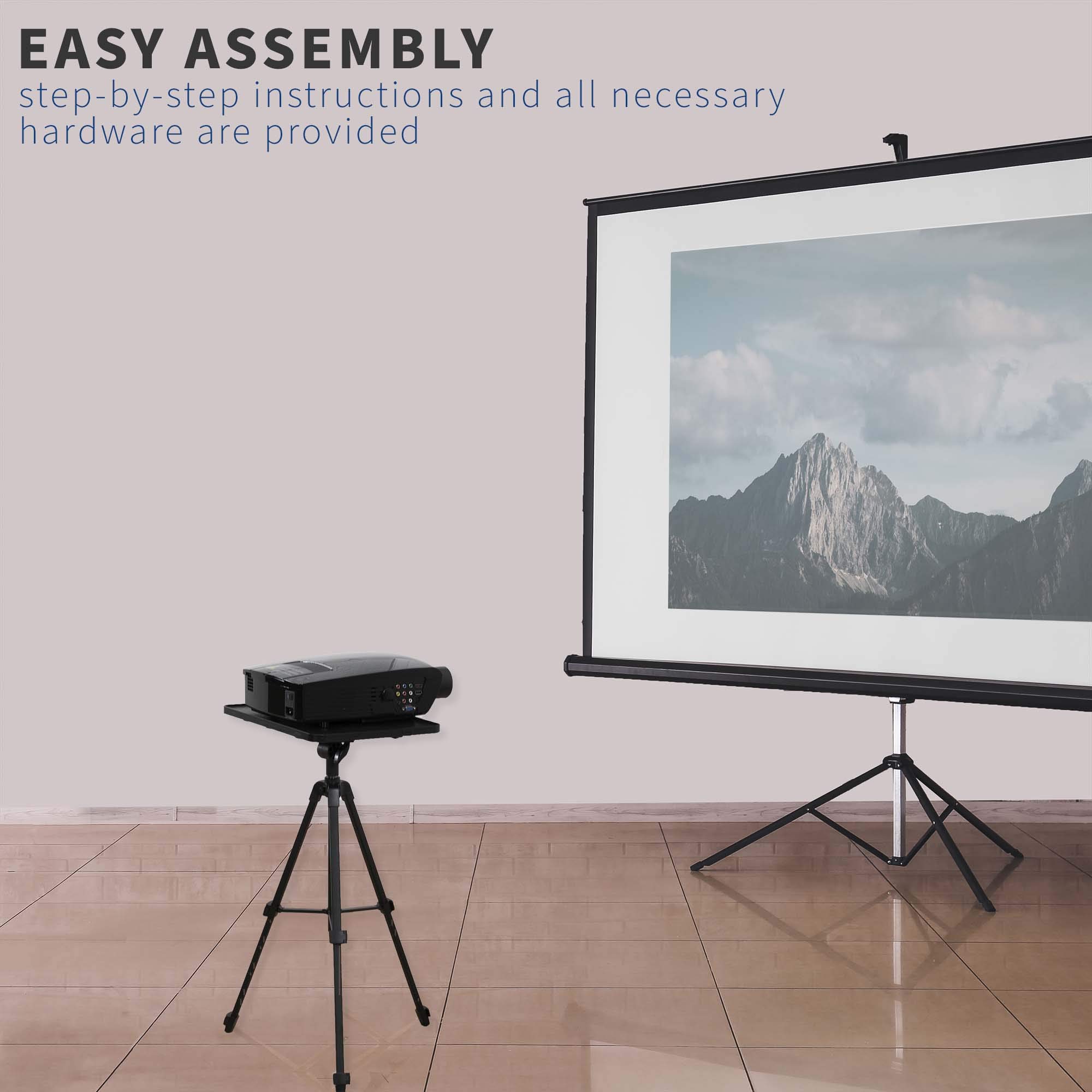 VIVO Universal Aluminum Tripod Folding Projector Stand, Height Adjustable Tilting Laptop Stand with Tray, Nylon Bag Included, for Home and Office, Black, STAND-VP01T