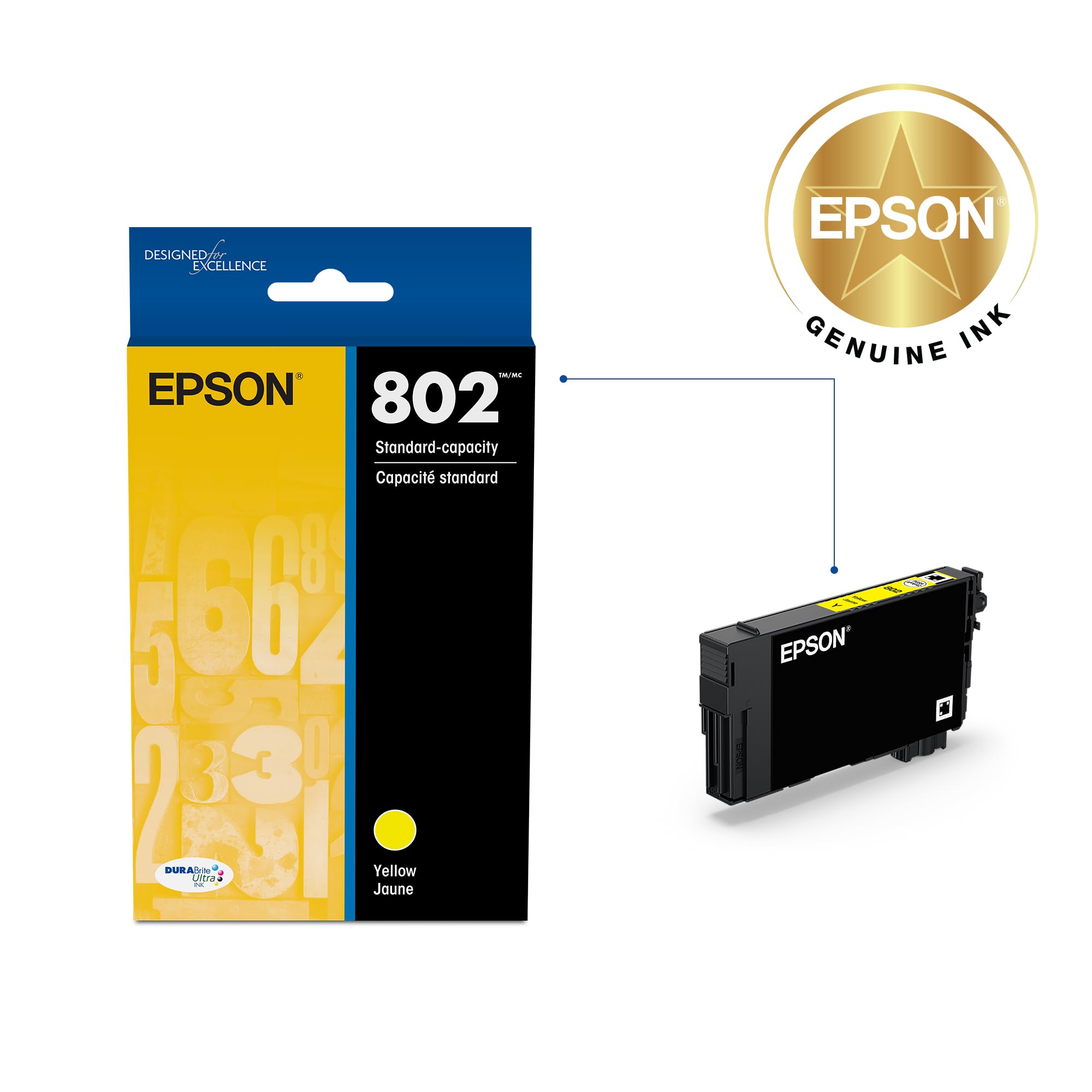 EPSON T802 DURABrite Ultra -Ink Standard Capacity Yellow -Cartridge (T802420-S) for select Epson WorkForce Pro Printers