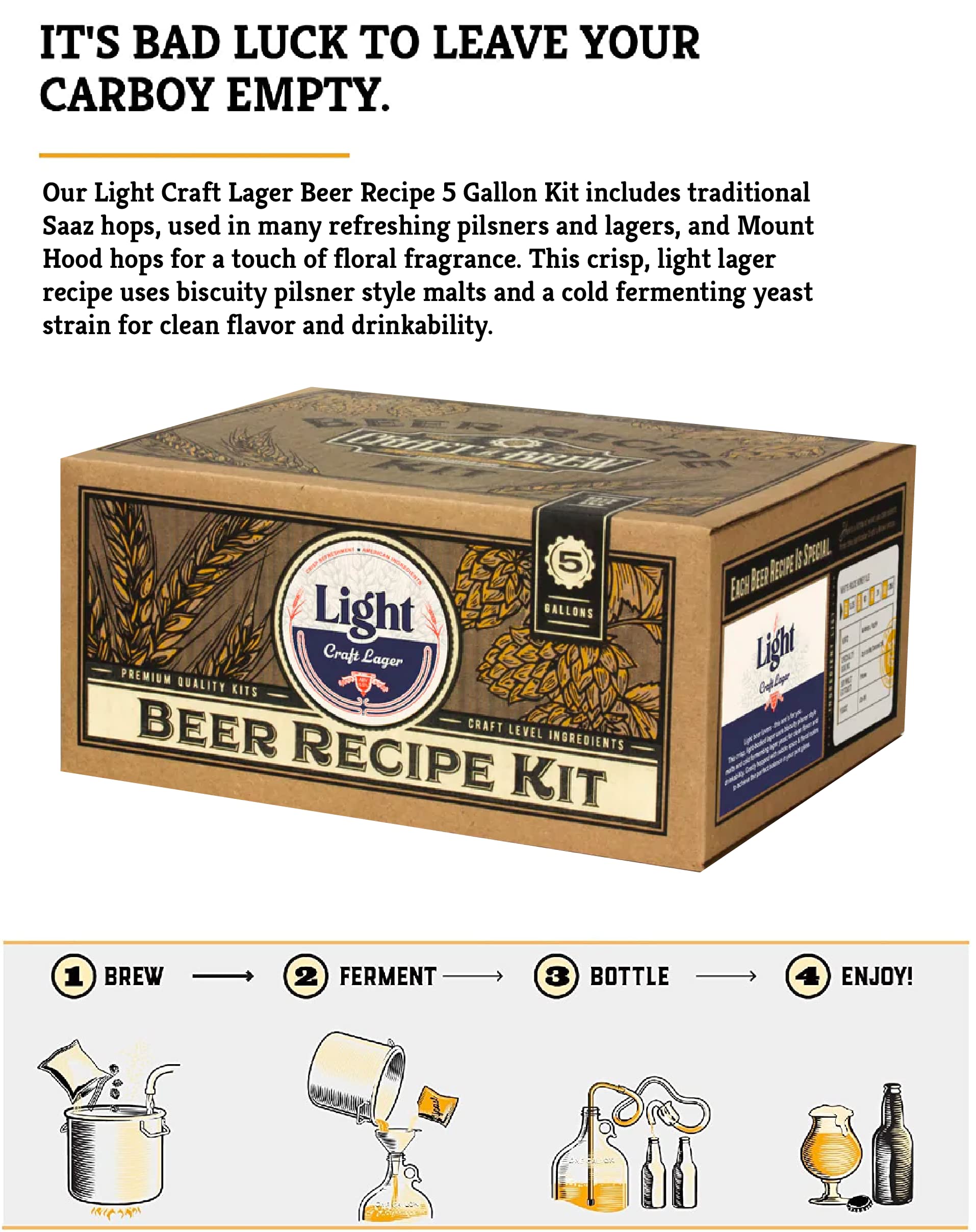 Craft a Brew - Beer Recipe Kit - Light Lager - Home Brewing Ingredient Refill - Beer Making Supplies - Includes Hops, Yeast, Malts, Extracts - 5 Gallons